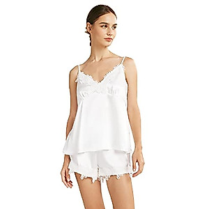 AW BRIDAL White Bridesmaid Bride Pajamas Silk Pajama Set for Women Lace Trim Sexy Camisole Shorts Pj Set Two Pieces, White XL