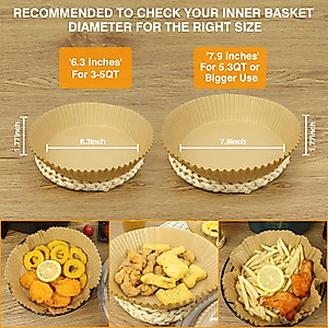 Micrake 6.3Inches Air Fryer Paper Liner for 3-5QT Air Fryer, 50 PCS Non-Stick Air Fryer Parchment Paper Oil Resistant, Waterproof, Food Grade Baking Paper