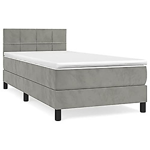 vidaXL Bed Frame, Box Spring Bed Single Platform Bed with Mattress, Bed Frame Mattress Foundation with Headboard for Bedroom, Light Gray Twin Velvet