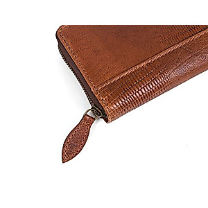 Aaron Leather Goods Women's RFID Blocking Large Capacity Leather Wallet Zip Around Phone Clutch Large Travel Purse Wristlet (Walnut)