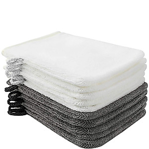 PHOGARY 10 Pack Microfiber Body Wash Mitts, Soft Face Mitten, Bath Spa Cloth, Reusable Makeup Remover Mitt Gloves, European Style Wash Cloth, 6×8 inch, White and Grey