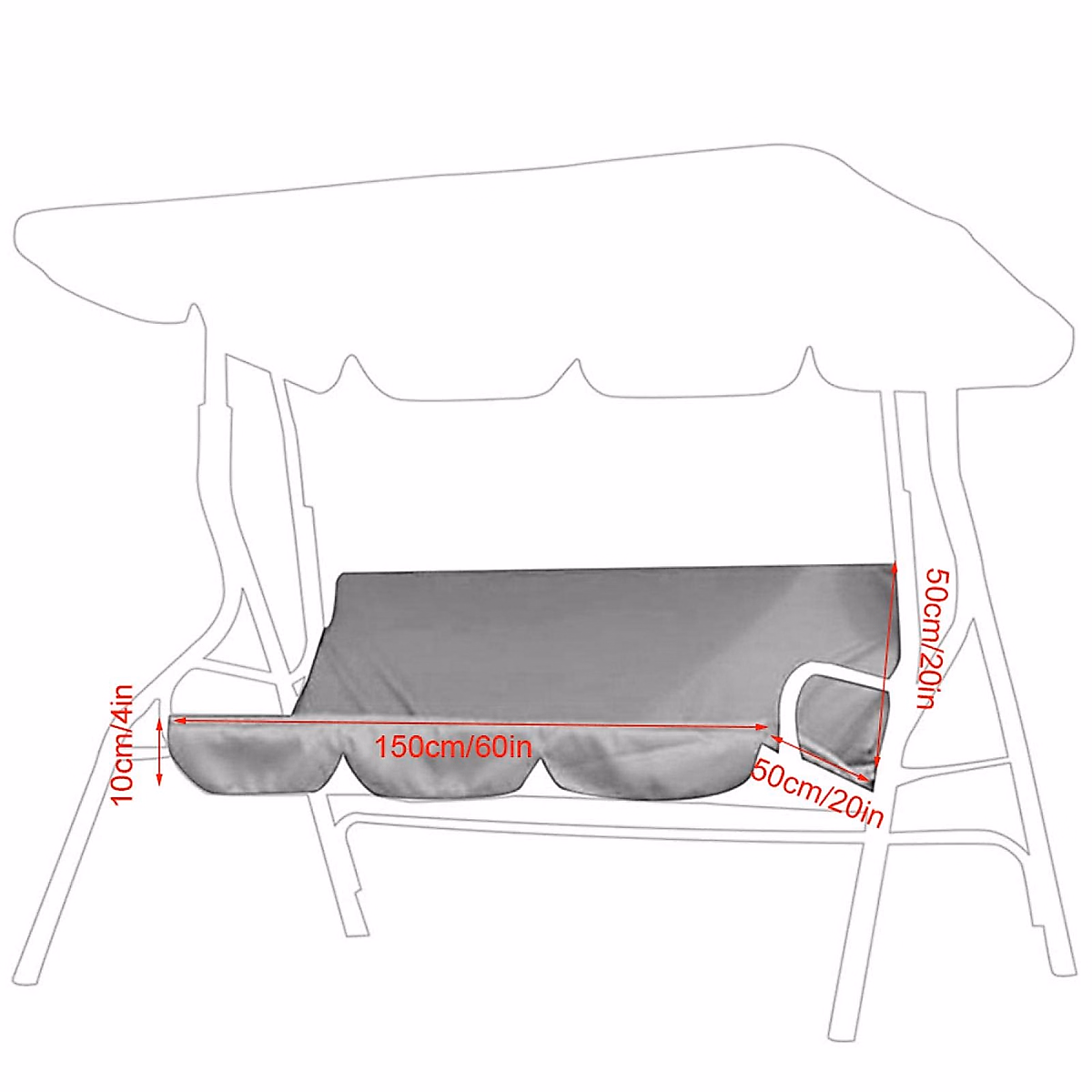 Outdoor Swing 3‑Seat Chair Waterproof Cushion Replacement for Patio Garden Yard(Grey)