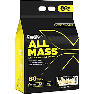 ALLMAX ALLMASS, Vanilla - 12 lb - Advanced Muscle Gainer - Up to 80 Grams of Protein Per Serving - 5:1 Carb-to-Protein Ratio - Zero Trans Fat - Up to 57 Servings