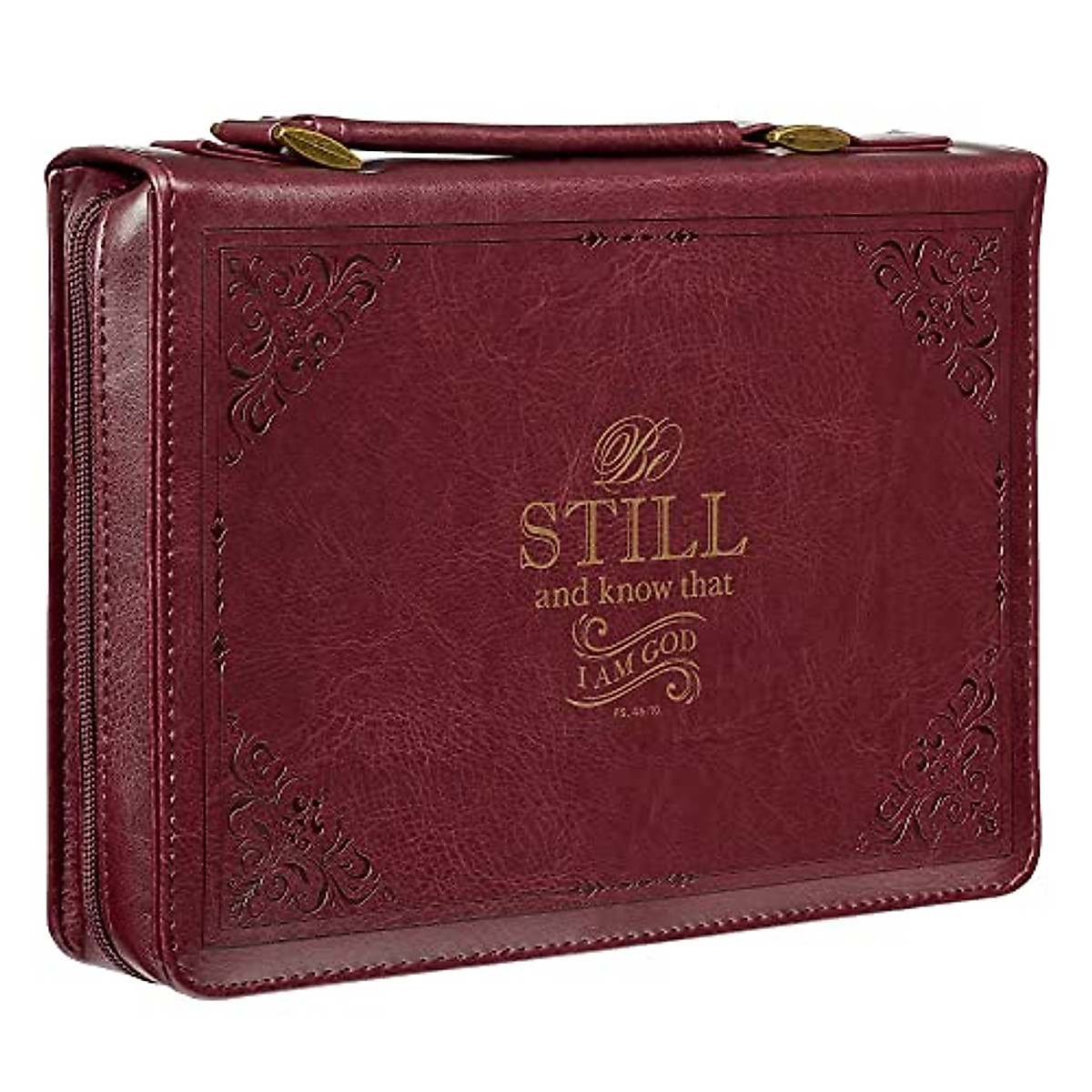 Christian Art Gifts Men's Classic Bible Cover Be Still and Know Psalm 46:10, Brown/Gold Faux Leather, Medium