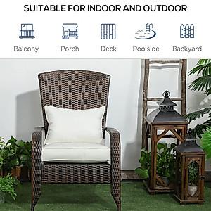 Hypeshops Patio Wicker Adirondack Chair w/Soft Cushions, Tall Curved Backrest and Comfortable Armrests - Cream White