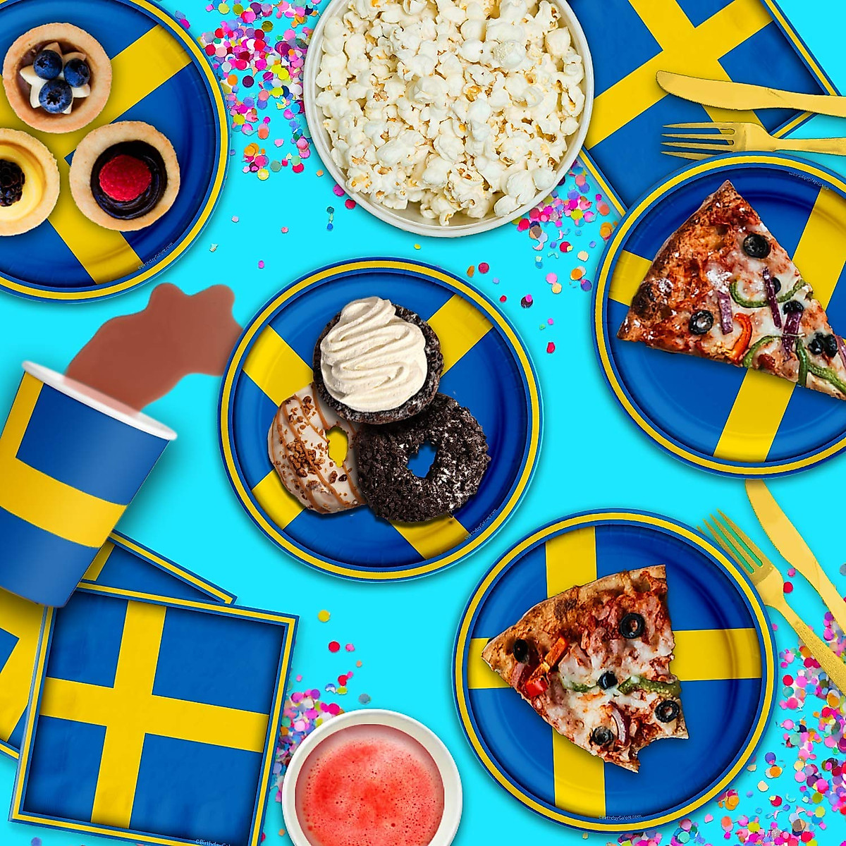 Swedish Flag Birthday Party Supplies Set Plates Napkins Cups Tableware Kit for 16
