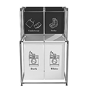 2-Tier Vertical Laundry Sorter with 4 Removable Bags, 4 Section Laundry Basket Organizer Hamper for Laundry Room, Small Space and Closet