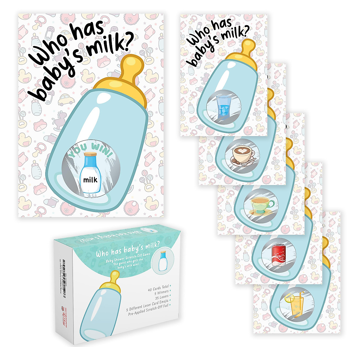 Party Hearty Baby Shower Games for Boy, 40 Emoji Scratch Off Lottery Tickets, Baby Games Ideas, Scratch Off Game, Blue
