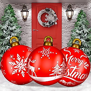 3 Pcs Giant Inflatable Christmas Ball 24 Inch Christmas PVC Inflatable Decorated Ball Large Christmas Inflatables Outdoor Decorations Christmas Blow up Yard Decorations Xmas Giant Inflatable Ornaments