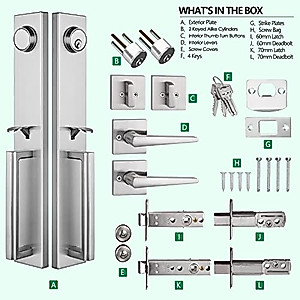 NEWBANG Brushed Nickel Double Door Handle Set,(Keyed and Dummy Set),MDHST2016SN-SET-BR-1