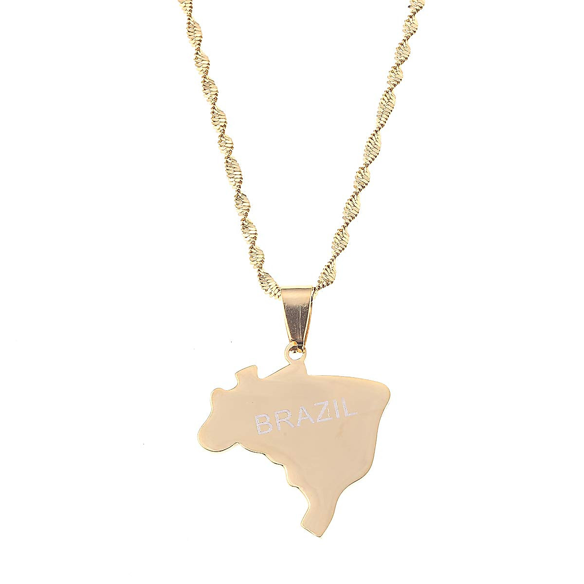 Stainless Steel Brazil Map Pendant Necklace Brasil Map Brazilian Jewelry Gifts (Gold Color)