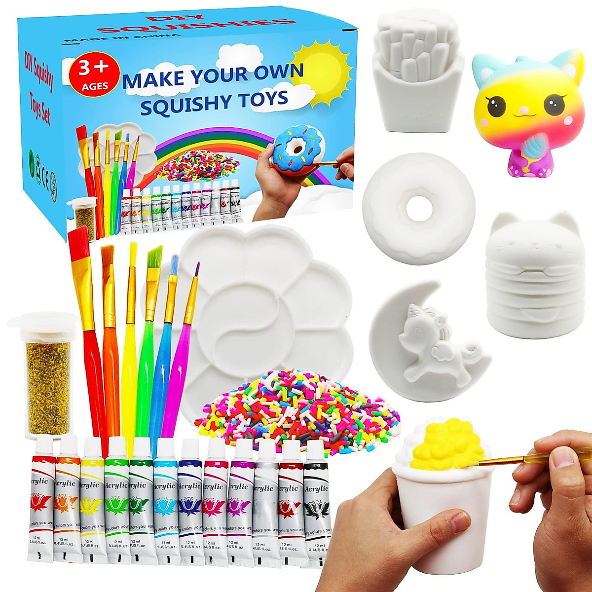Korilave Squishies DIY Art Crafts Dessert Kits for Girls Gift, Paint Your Own Squishy Toy Jumbo Soft Slow Rising Stress Relief Fidget Toys for Ages 4 5 6 7 8 Kids(27Pcs)