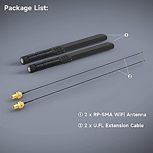 Bingfu Dual Band WiFi 2.4GHz 5GHz 5.8GHz 8dBi RP-SMA Male Antenna & 20cm 8 inch U.FL IPX IPEX MHF4 to RP-SMA Female Extension Cable 2-Pack for M.2 NGFF Intel Wireless Network Card WiFi Adapter Laptop