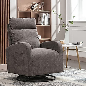 Deolme 360 Swivel Accent Glider Rocking Chair, Comfy Tufted Upholstered Glider Rocker for Nursery, Modern Armchair with Tall Back and Side Pocket for Living Room, Bedroom (Dark Gray)