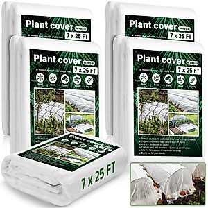 Windyun 4 Pack Plant Covers Freeze Protection Frost Cloth Thick Frost Blankets Floating Row Cover Plant Cover for Winter Cold Weather Outdoor Garden Plants Frost Snow Protection(White, 7 x 25 ft)