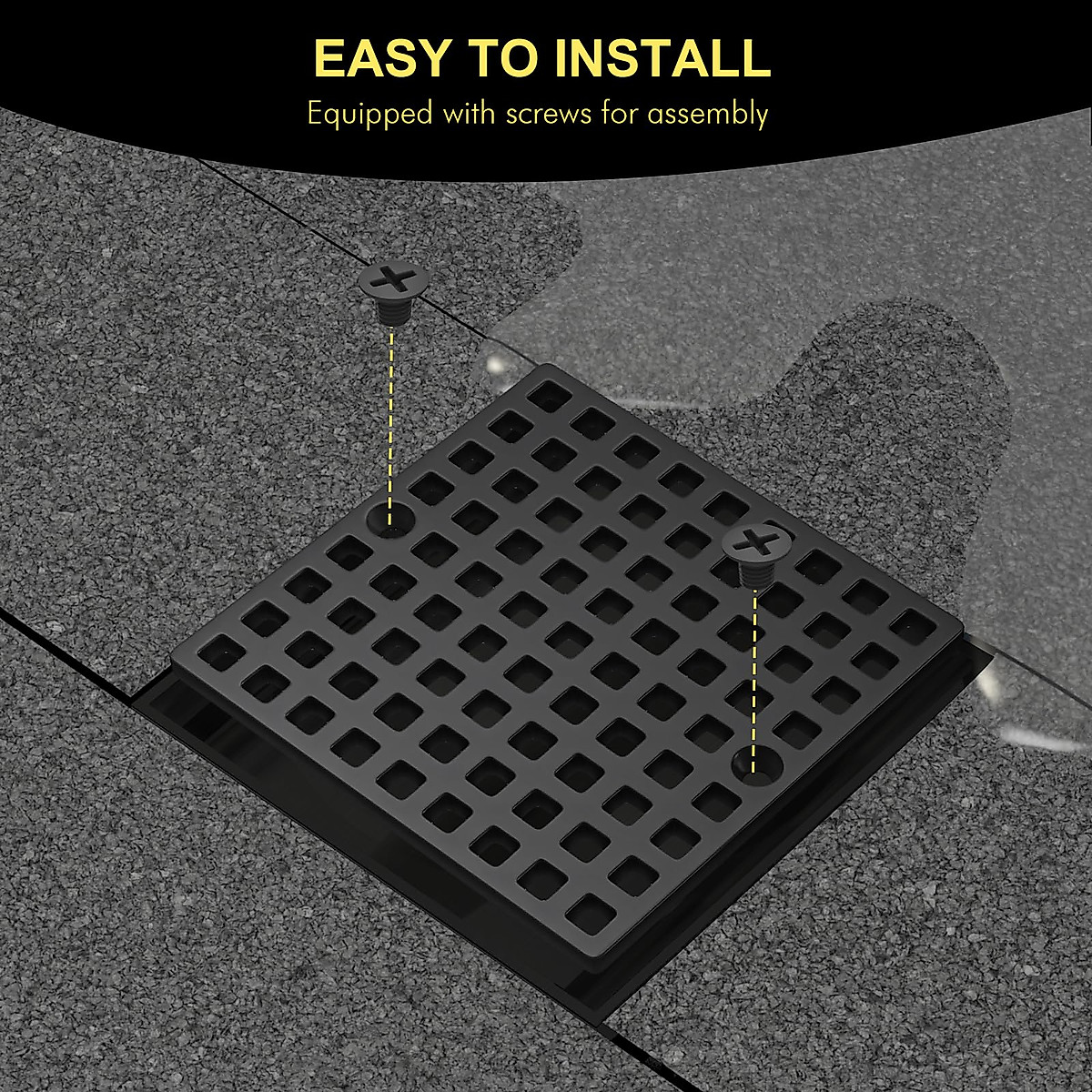 4" Matte Black Shower Drain Cover - Square Floor Drain Cover Replacement - Hair Catcher/Drain Strainer for Bathrooms, Showers, and Sinks - SUS304 Stainless Steel & CUPC Certified