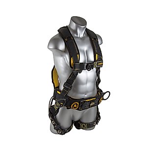 Guardian Fall Protection 21032 Cyclone Construction Harness with QC Chest/TB Leg/TB Waist Belt/Side D-Rings, Black/Yellow XX-Large