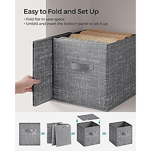 SONGMICS Storage Cubes, 13-Inch Non-Woven Fabric Bins with Double Handles, Set of 8, Closet Organizers for Shelves, Foldable, for Clothes, Cattail Gray UROB833G01