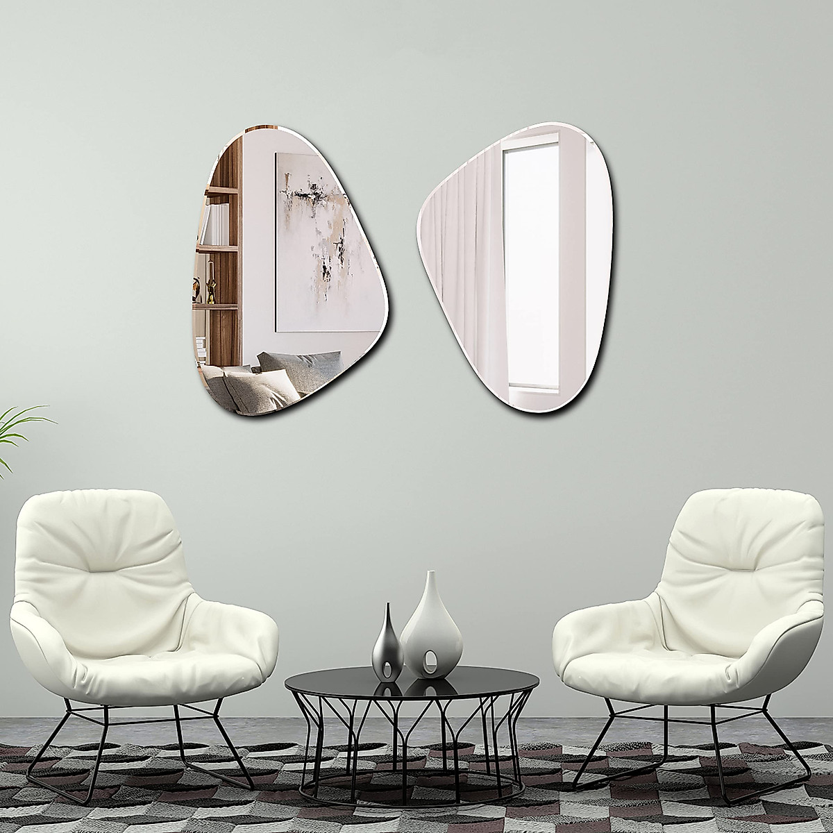 LYLDACER Yanliff Irregular Mirror Wall Decor.Modern Frameless Asymmetric Beveled Decorating Mirror for Wall(13.4X20inches).Silver