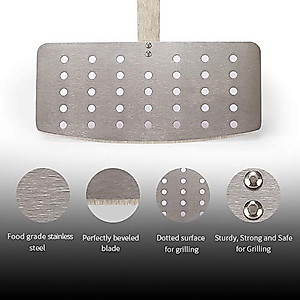 Updated Super Sturdy, Extra Wide Stainless Steel Metal Grill Spatula Flipper, Pizza peel/paddle with Solid Wood Handle, Large Turner with Bevelled Cutting Edge for Turning Fish, Steaks and Pizza