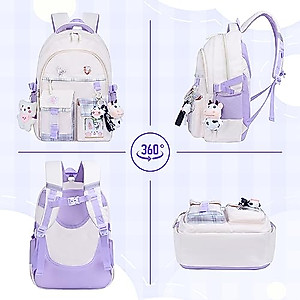 Mcaldume Cute Backpacks for Girls, Kawaii Backpack Aesthetic Backpack for Teen Girls, Cute Bookbag for Kids Elementary School Beige