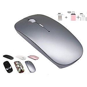 Tsmine Wireless USB Charger Computer Mouse for MacBook Air Mac Pro Laptop Ipad Pad PC The Laser Optical Rechargeable Mini Slim Silent Mice is Replacement Wired Widely Used Desktop iMac (Gray)