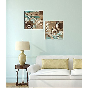 Decor Well Modern Abstract Teal and Brown Canvas Art Modern Prints Stretched for Home Decor