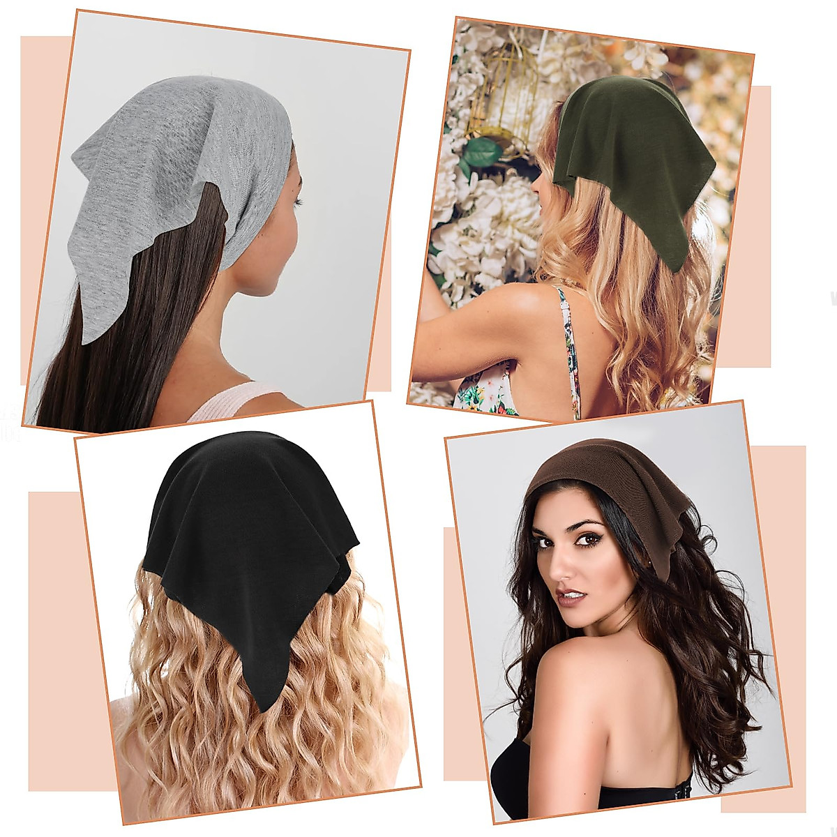 Gjinxi Elastic Scarf Headband 4Pcs Triangle Bandana 13 Inch Large Boho Head Scarves Non Slip Headpiece Summer Hair Kerchief Wraps Solid Color Stretch Hair Accessories Fit Teen Girls Travel Party