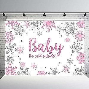 MEHOFOTO 8x6ft Winter Girl Baby Shower Photo Background Props Snowflakes Pink and Silver Backdrops Party Decoration Baby It's Cold Outside Photo Photo Banner for Dessert Table Supplies