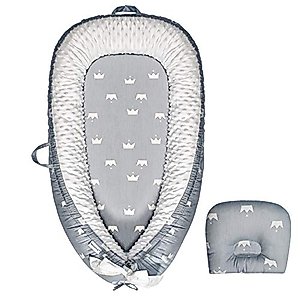 Baby Lounger Covers, Baby Nest Co Sleeping 100% Cotton Breathable Cover Infant Sleeper Bed for Newborn,Gift for Newborn Boys Girls Essentials Must Haves Lounger Bassinet,Crown