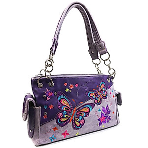 Zelris Butterfly Flower Season Embroidery Women Conceal Carry Shoulder Handbag (Purple Violet)