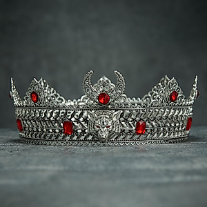 SWEETV Animal Totem King Crown for Men and Women, Wolf Crown, Medieval Metal Tiara Costume Hair Accessories for Knight, Witch, Gothic, Viking, Halloween, Wolf 1 / Antique Silver