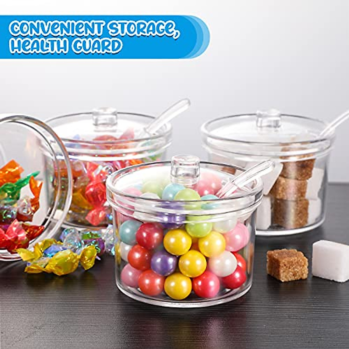 Patelai 4 Pieces Sugar Bowl Acrylic Clear Sugar Bowl with Lid and Salt Spoon Storage Sugar Jar with Airtight Lid for Sugar, Salt, Tea, Spices, Herbs, Condiments (7.1 oz)