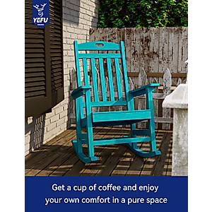 YEFU Outdoor Rocking Chair, Poly Lumber Rocking Chairs for Porch Set of 2 with High Back, Poly Rocking Chair Look Like Real Wood, Widely Used for Patio, Lawn, Indoor,380lb Heavy Duty(Aruba Blue)