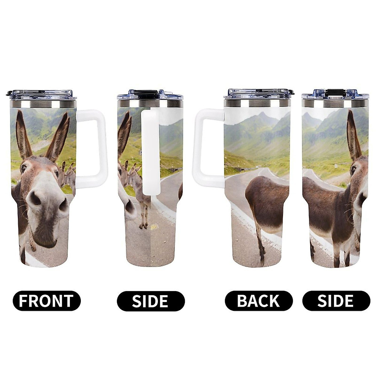 Niapessel Leak Proof Tumbler, Insulated Water Bottles with Straw, Funny Donkey Insulated Cup with Handle 40 Oz Stainless Steel Flask for School, Travel, Car, Sports, Work