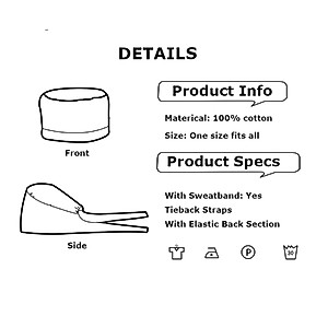 Cute Printed Working Cap Bouffant Turban Cap with Sweatband Adjustable Tie Back Hats for Women/Men