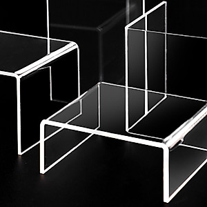 8 Pcs Acrylic Risers for Display, Square Clear Product Stand Shelf, Cupcake Candy Bar Stand for Dessert Table Decor, Desktop Showcase Collectibles Display Risers for Amiibo Funko POP Figures