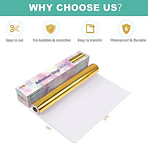 HTVRONT Gold Chrome Vinyl - 12" x 10FT Mirror Metallic Gold Vinyl for Cricut - Easy to Weed & Transfer Gold Permanent Vinyl Roll