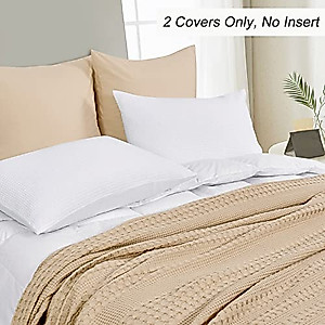 PHF Cotton Waffle Weave Pillowcases King Size Set of 2, No Insert, 20" x 36" Ultra Soft Cotton Blend Pillow Shams, Comfy Breathable and Skin-Friendly Pillow Cases Covers, White