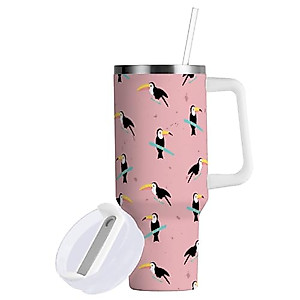 ARGTILDN 40 oz Tumbler Tropical Toucans Birds Insulated Travel Mug with Handle and Straw Lid Stainless Steel Vacuum Coffee Cup Tea Beverage Container Water Bottles for Car Sports office