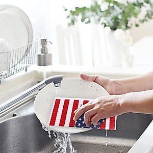 Quera 4Th of July Swedish Kitchen Dishcloth Retro Patriotic Stars & Stripes Truck Cotton Kitchen Towel Independence Day Absorbent Quick Drying Kitchen Cloth for Home Counter Wipes,4Pcs​