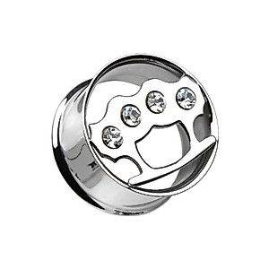 Covet Jewelry Clear Gem Steel Brass Knuckle Double Flared Ear Gauge Plug (5/8" (16mm))