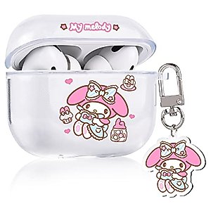 Anime Case Cover for AirPods Pro 2 (2022),Cute Cartoon Pink Bunny Pattern Soft Silicone Shockproof Protective Cover Kawaii Charging Case with Funny Rabbit Keychain for Women Kids
