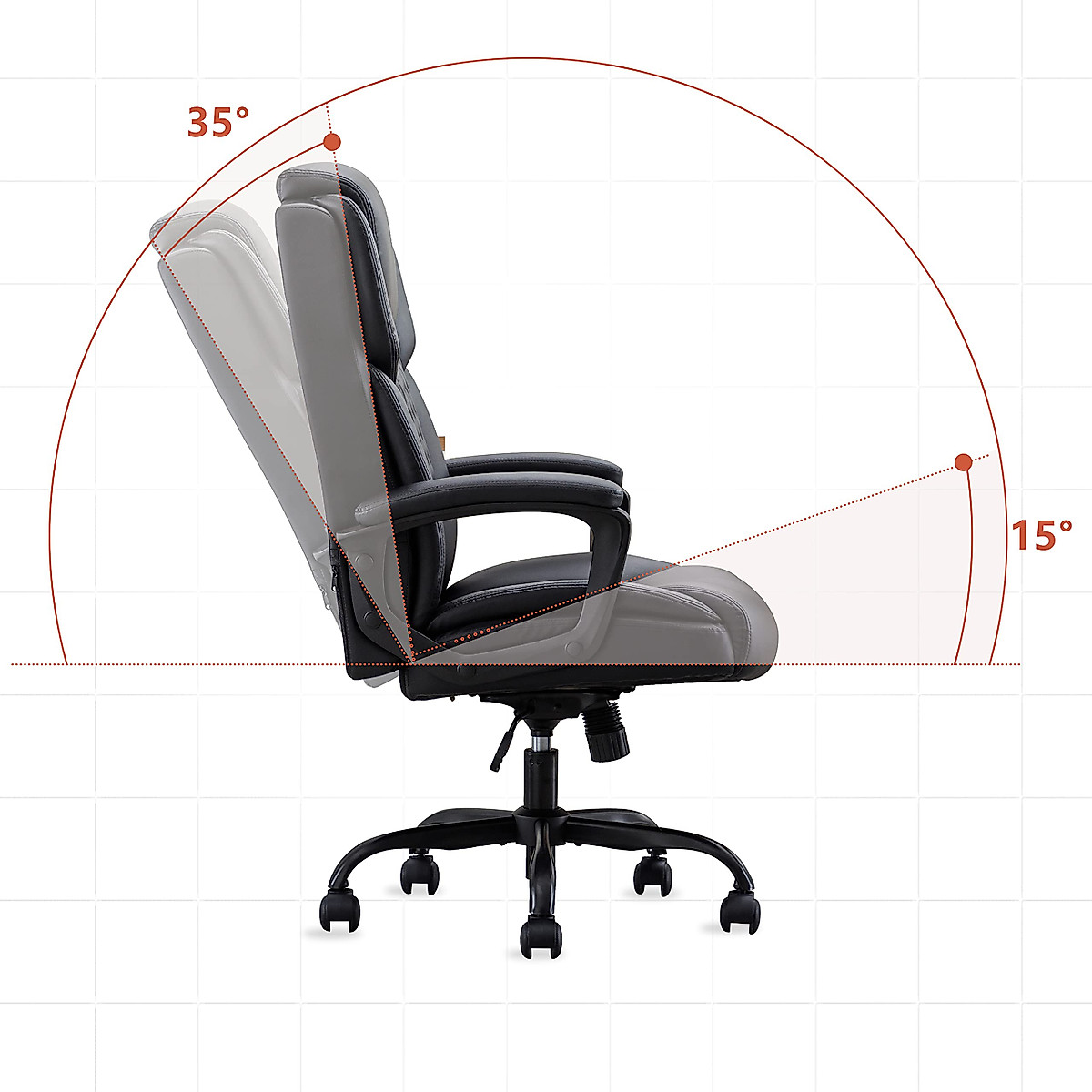 DYHOME Office Chair High Back Black Leather Executive Ergonomic Lumbar Support, Big and Tall Comfortable Home Office Computer Desk Chair Metal Base Modern Managerial Chair