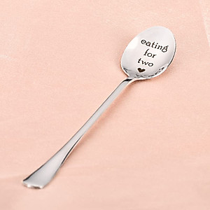 Mothers Day Birthday Gifts Spoon for New Pregnant Mom Mama Gifts for Women After Birth, Daughter Sister BFF Pregnancy Gifts for Wife Girlfriend, Eating for Two Cute Engraved Serving Spoons