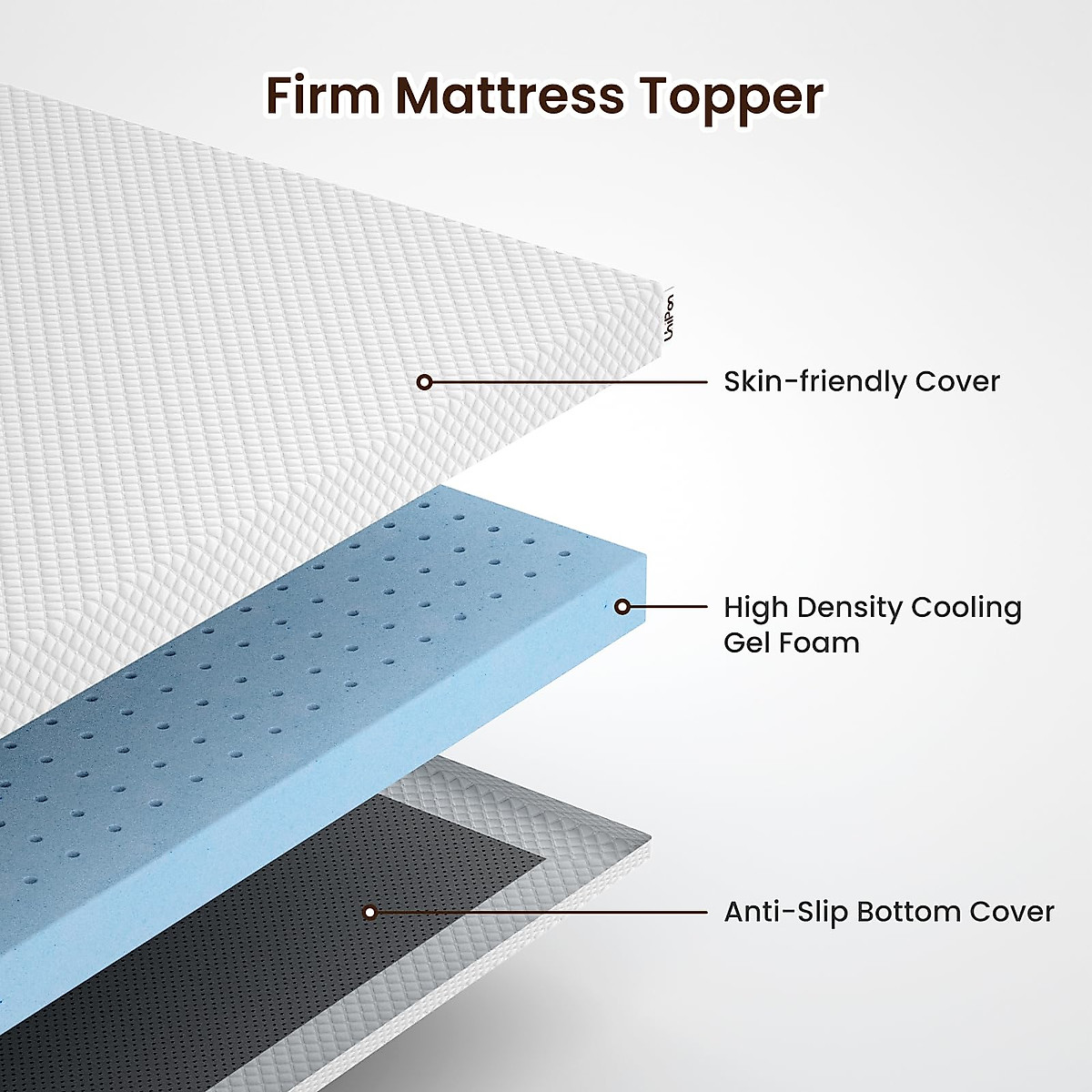 UniPon 4 Inch Firm Mattress Topper Twin, Gel Infused Ventilated Bed Topper for Back Pain Relief - Firm Foam Mattress Topper, CertiPUR-US Certified