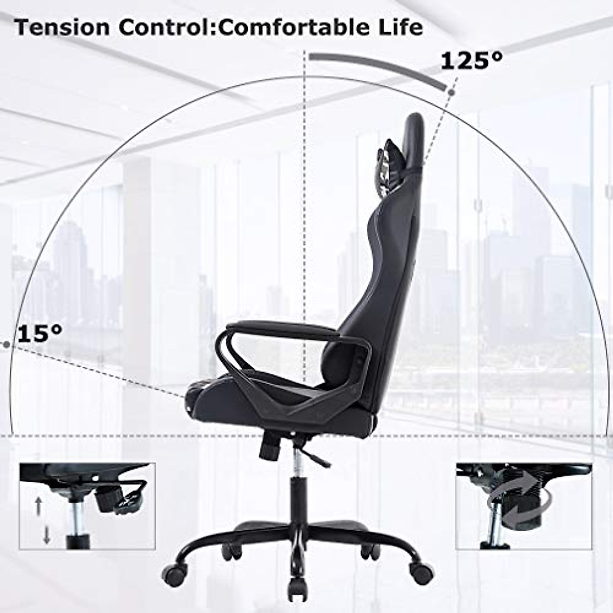 PC Gaming Chair Ergonomic Office Chair Massage Desk Chair with Lumbar Support Arms Headrest High Back PU Leather Racing Chair Rolling Swivel Executive Adjustable Computer Chair for Women Adults(Camo)