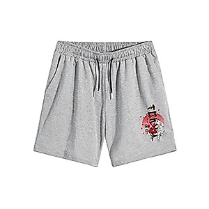 OYOANGLE Men's Reflective Expression Print Drawstring Waist Athletic Workout Track Shorts with Pockets Light Grey M