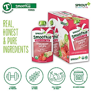 Sprout Organic Toddler Smoothie, Strawberry Banana w/ Yogurt, 4 Ounce Pouch (Pack of 6)