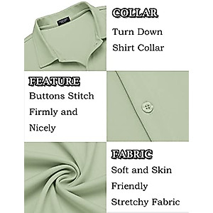COOFANDY Mens Shirt Button Down Wrinkle Free Casual Stretch Dress, Light Green, Large, Short Sleeve
